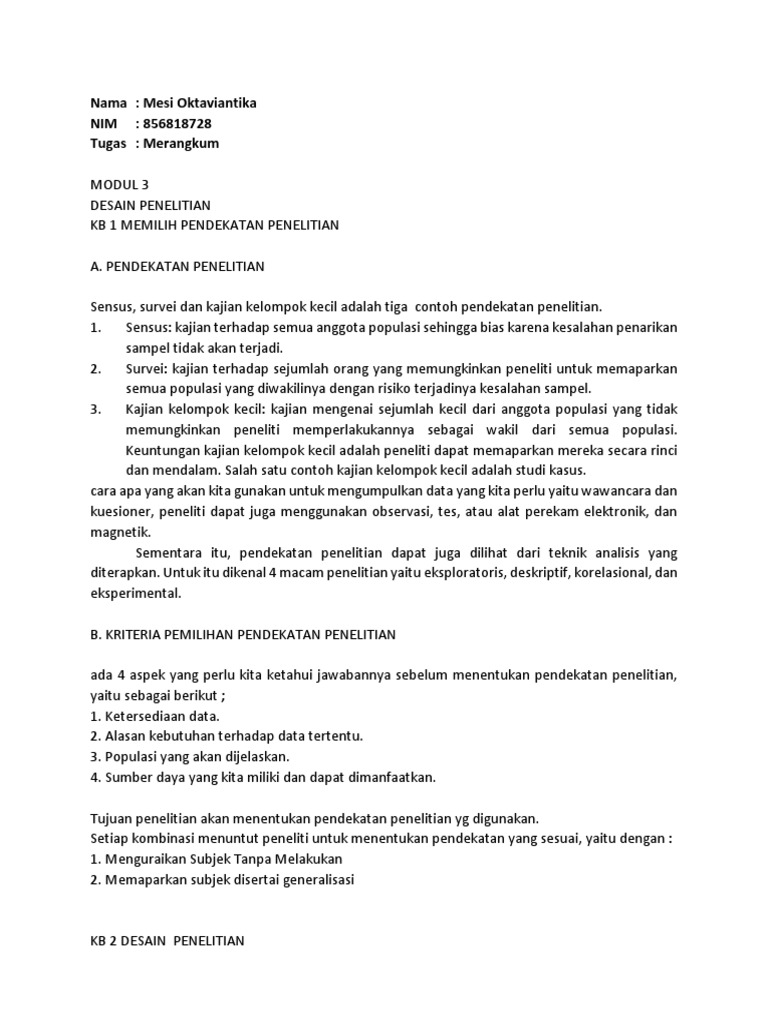 Tugas Meringkas Modul 3 Metode Penelitian Mesi Oktaviantika | PDF