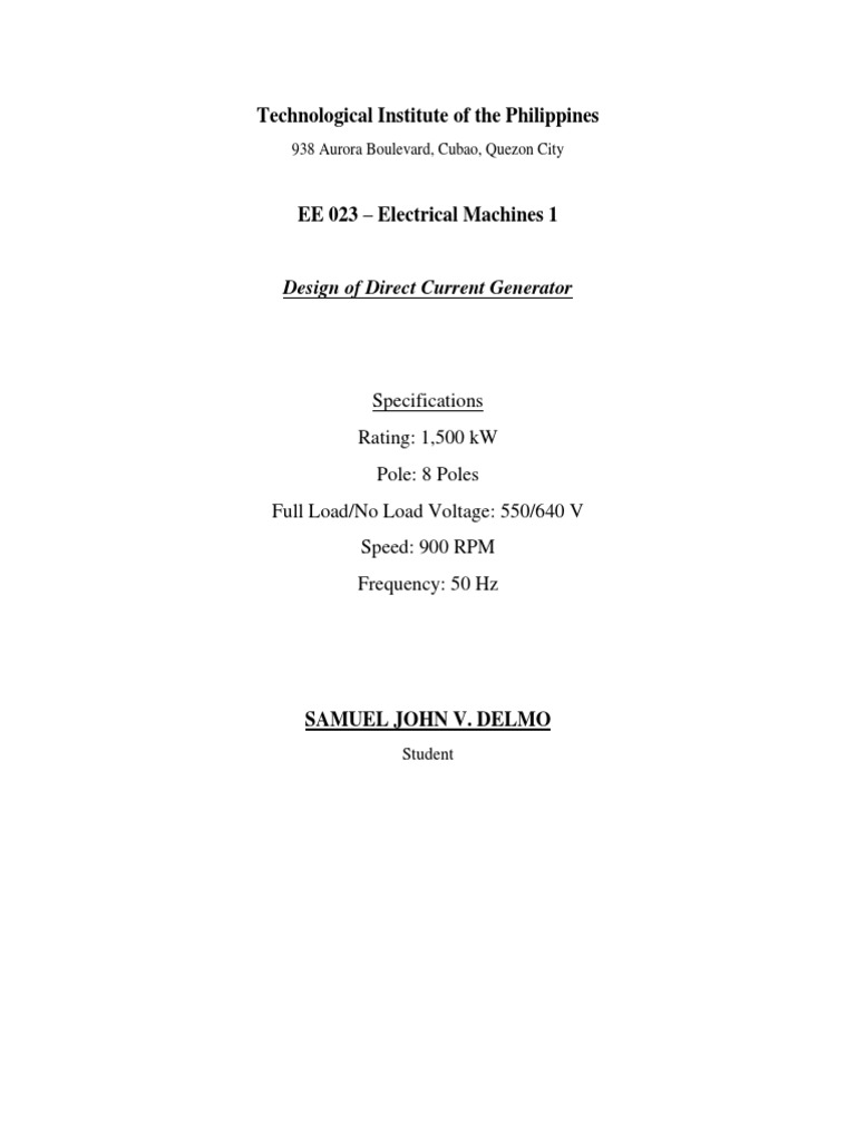 DELMO - EE 023 - DC Machine Design v3 | PDF | Electricity | Electromagnetism