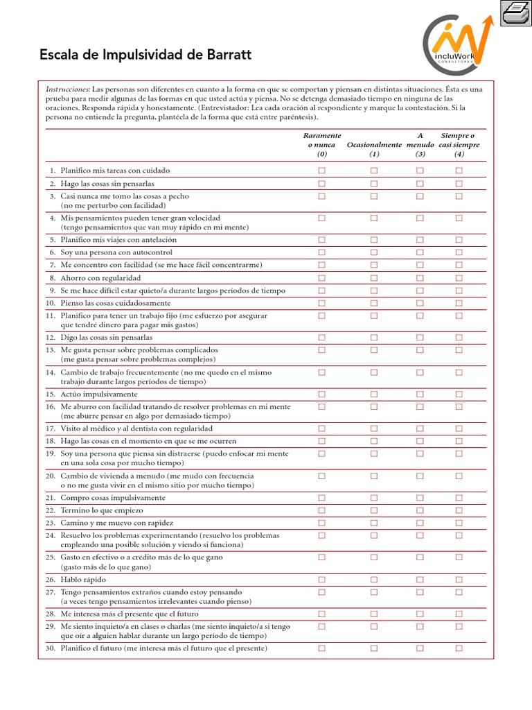 Escala de Impulsividad de Barratt PDF | PDF