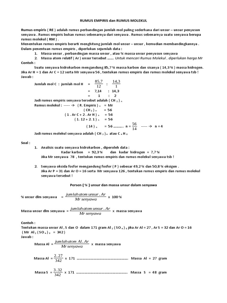 RUMUS EMPIRIS Dan RUMUS MOLEKUL | PDF RUMUS EMPIRIS Dan RUMUS MOLEKUL | PDF