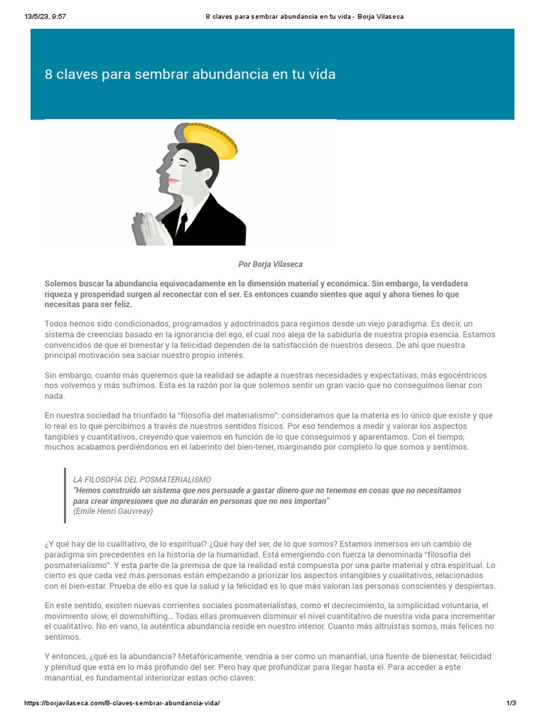 8 Claves para Sembrar Abundancia en Tu Vida - Borja Vilaseca | PDF