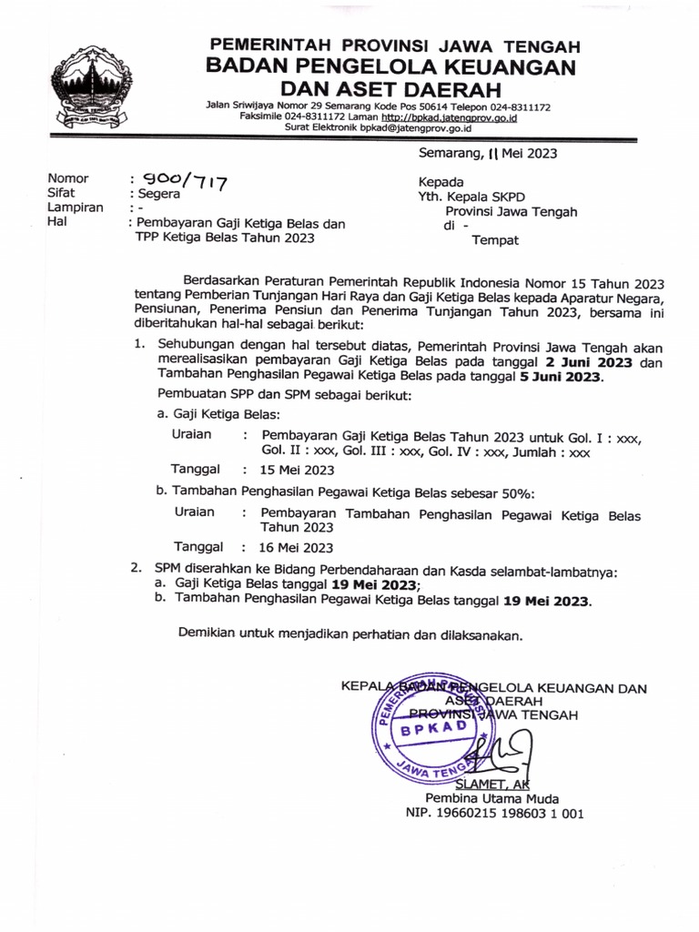 Surat - SKPD - Gaji 13 - 2023 | PDF