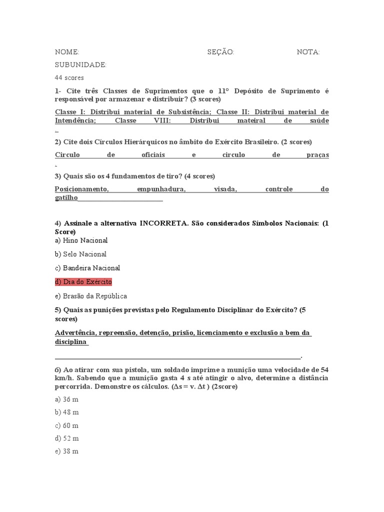 Prova 1 - CFC 2020 | PDF | Ciência militar | Militar Prova 1 - CFC 2020 | PDF | Ciência militar | Militar