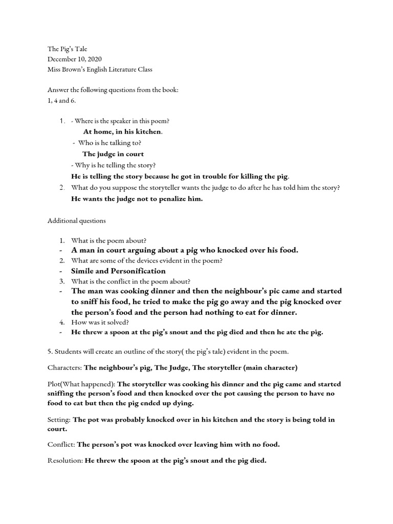 Analysis of The Pig's Tale Poem | PDF