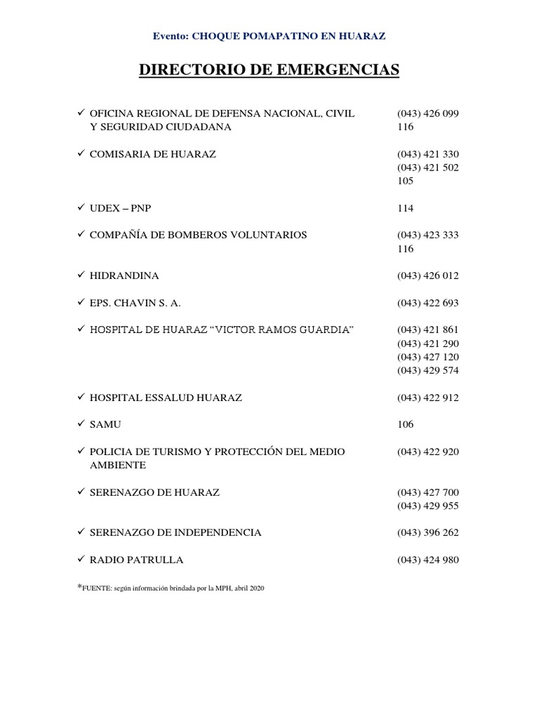 Directorio de Emergencias y Brigadas PDF | PDF | Servicios de ...