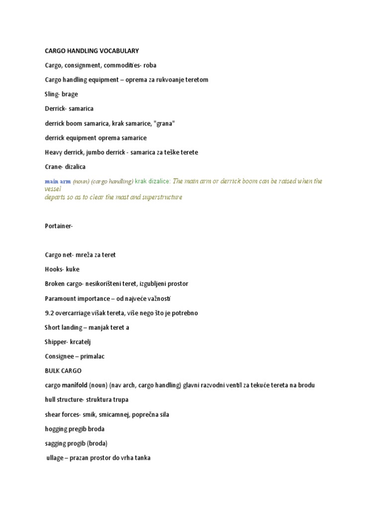 Cargo Handiling Vocabulary | PDF