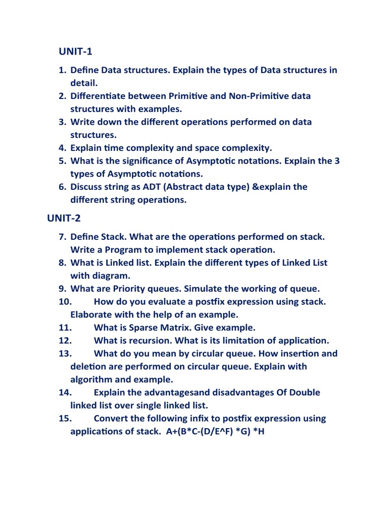 DS Unit 1&2 Imp Ques | PDF