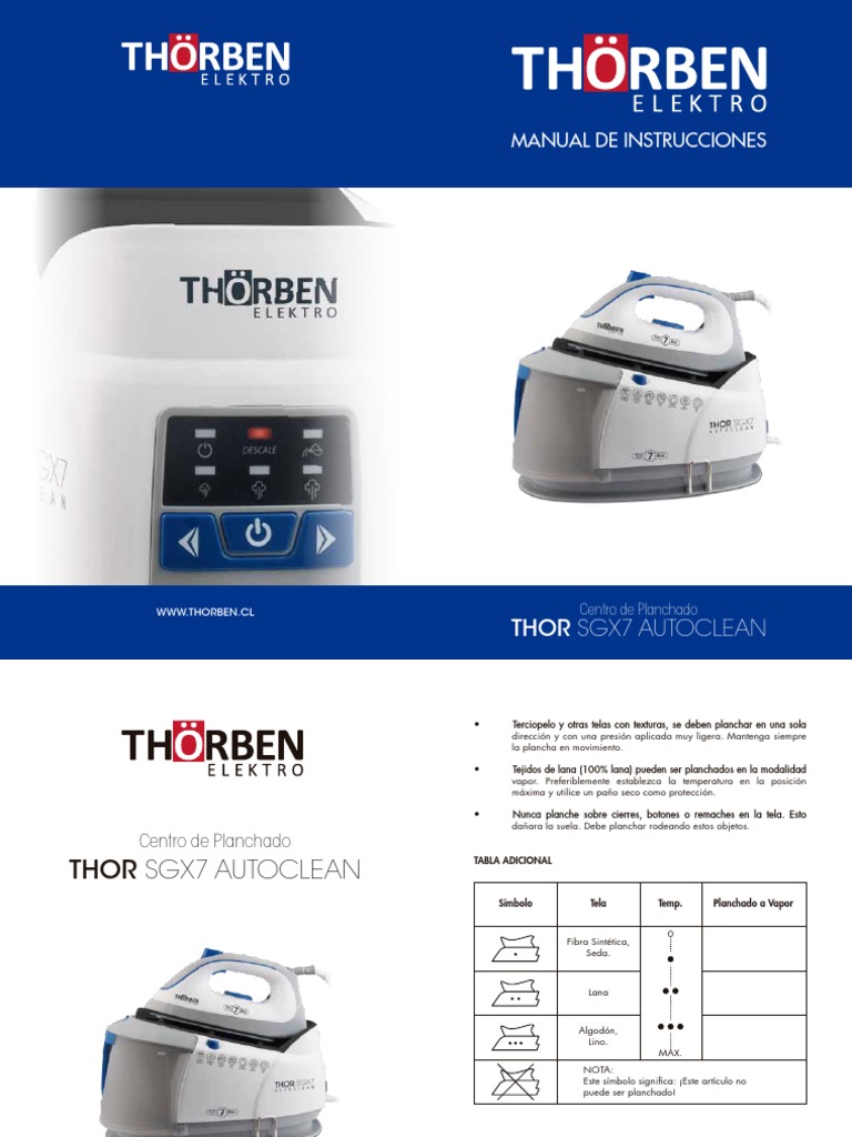 MANUAL DE INSTRUCCIONES. Centro de Planchado THOR SGX7 AUTOCLEAN | PDF ...