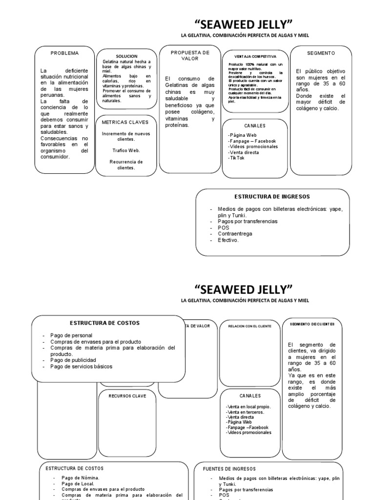 LEAN CANVAS - BMC X Terminar Seaweed Jelly | PDF | Alimentos | Nutrición