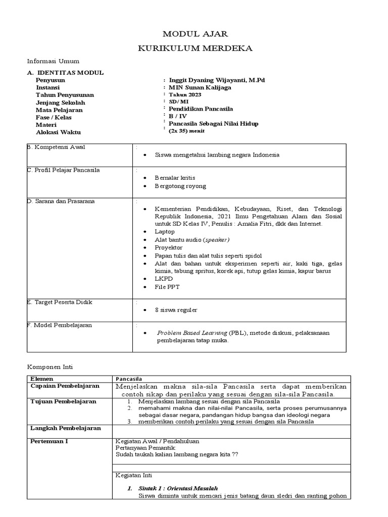 Template MODUL AJAR PKN | PDF