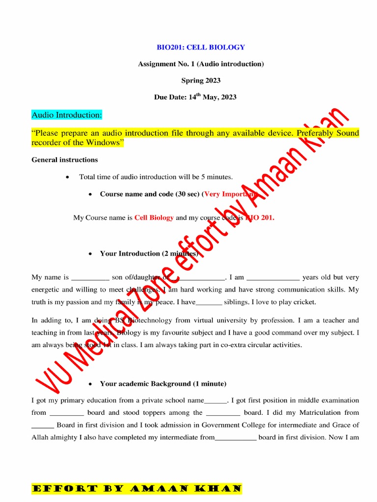 Bio 201 Assignment 1 Spring 2023 Amaan Khan Pdf 