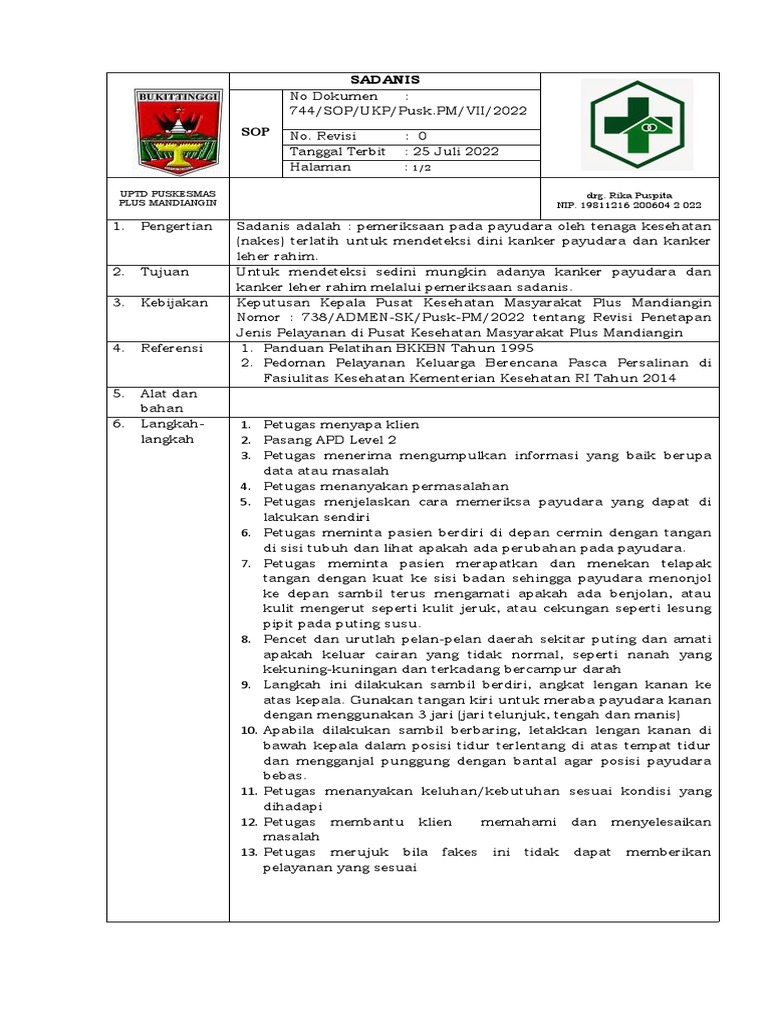 Sop Sadanis | PDF | Kesehatan Holistik | Sains & Matematika