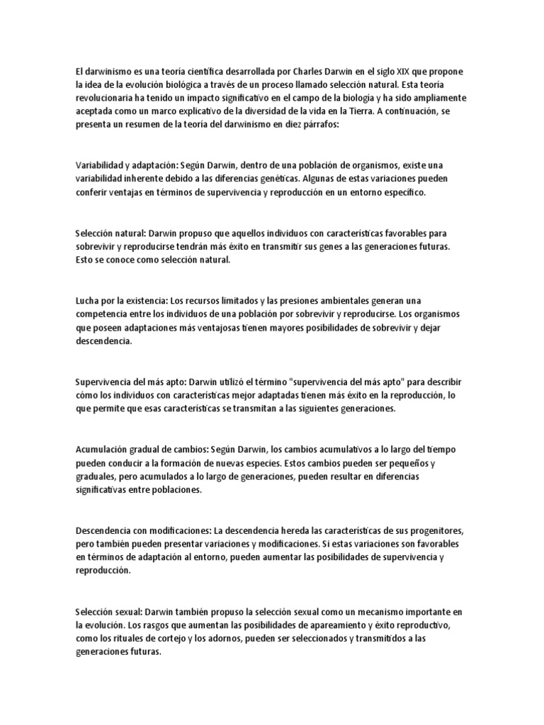 Principios del Darwinismo y Selección Natural | PDF | Evolución ...