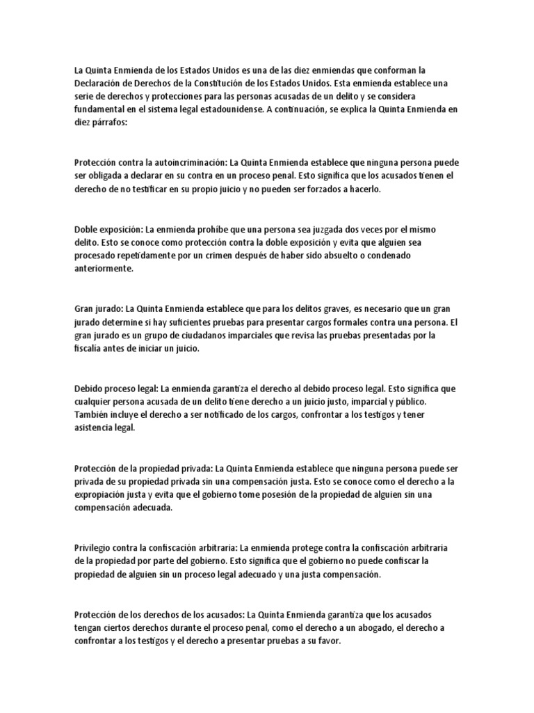 Significado y derechos de la Quinta Enmienda | PDF | Quinta Enmienda a ...