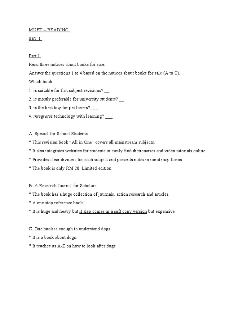 Muet Reading Set 1 | Download Free PDF | Black Friday (Shopping)