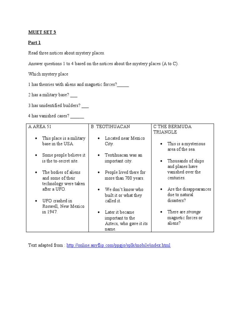 Muet Reading Set 3 | PDF
