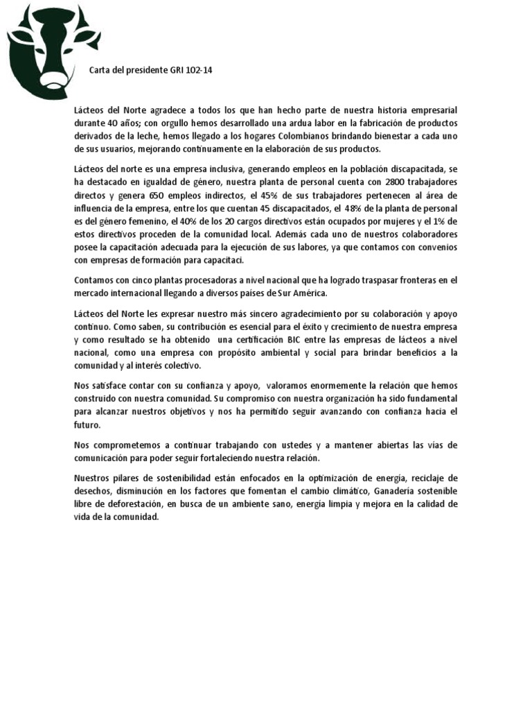 Carta del Presidente GRI 102-14 | PDF | Negocios