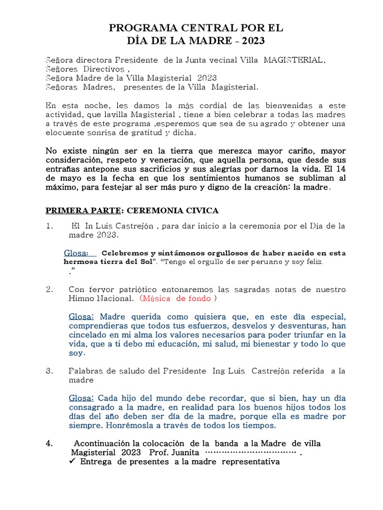 PROGRAMA Madre VILLLA Borrador | PDF | Amor