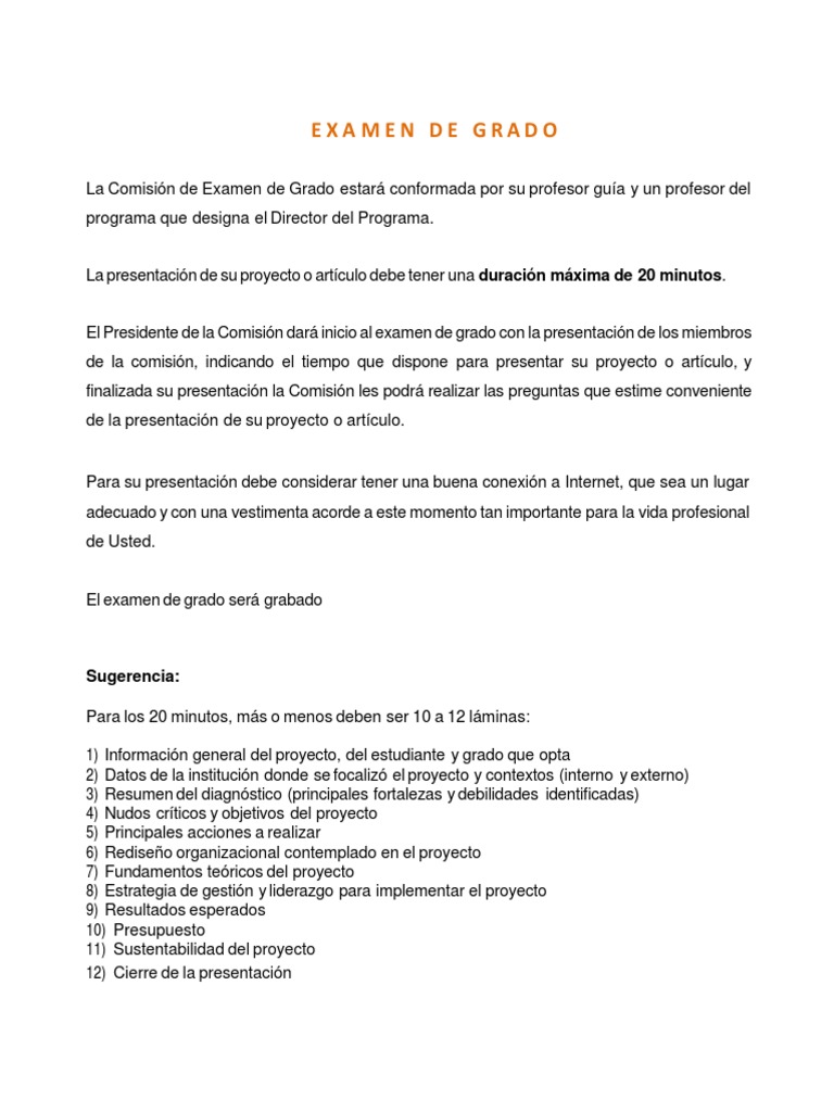 Instrucciones Examen de Grado 3 | PDF