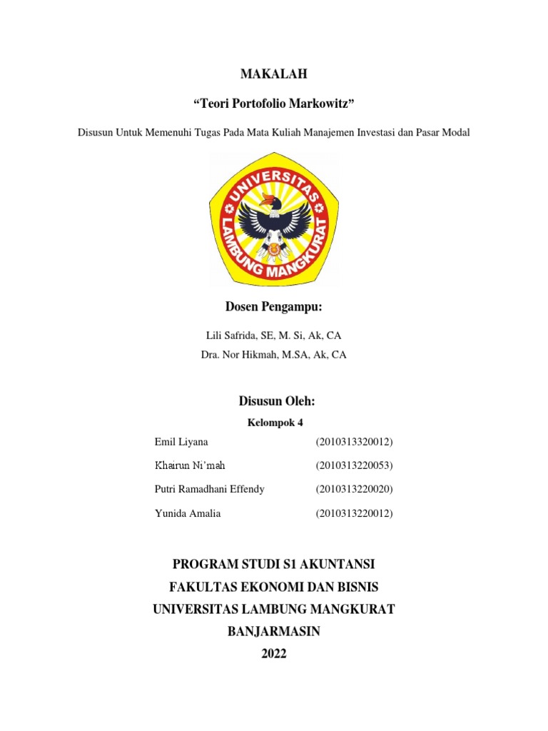 Kelompok 4 - Teori Portofolio Markowitz | PDF