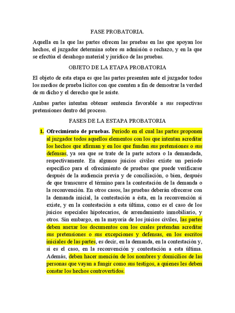 Fase Probatoria | PDF | Demanda judicial | Evidencia (ley)