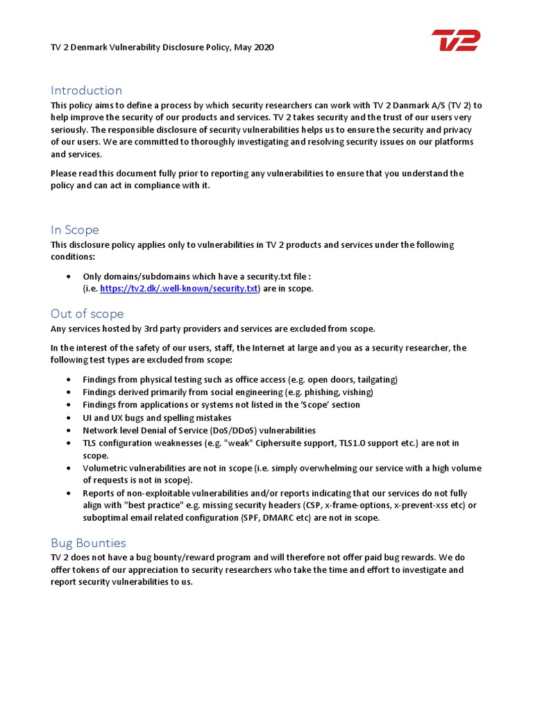 Tv 2 Responsible Disclosure Pdf