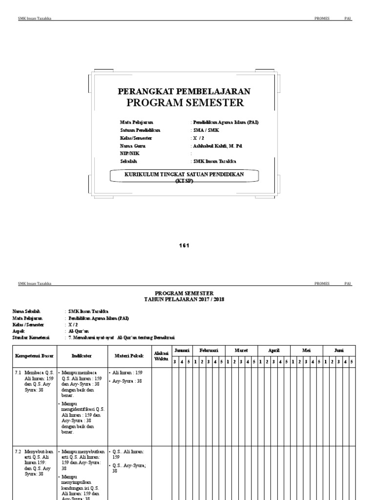 Program Semester Pai Kelas X SMT | PDF