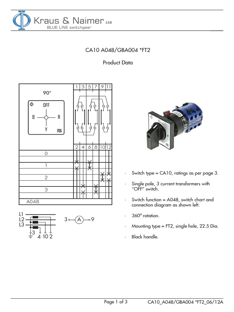 CA10 A048/GBA004 FT2 Product Data: 3 9 L1 3 4 L2 L3 10 2 A | PDF