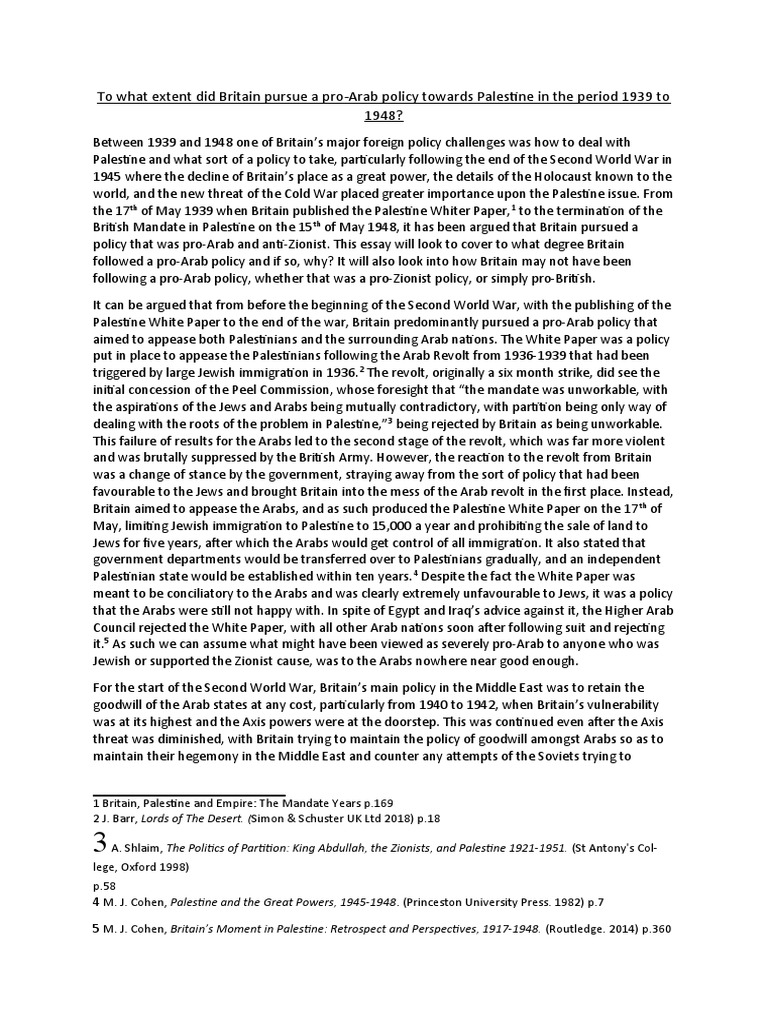 To What Extent Did Britain Pursue A Pro Arab Policy Towards Palestine ...