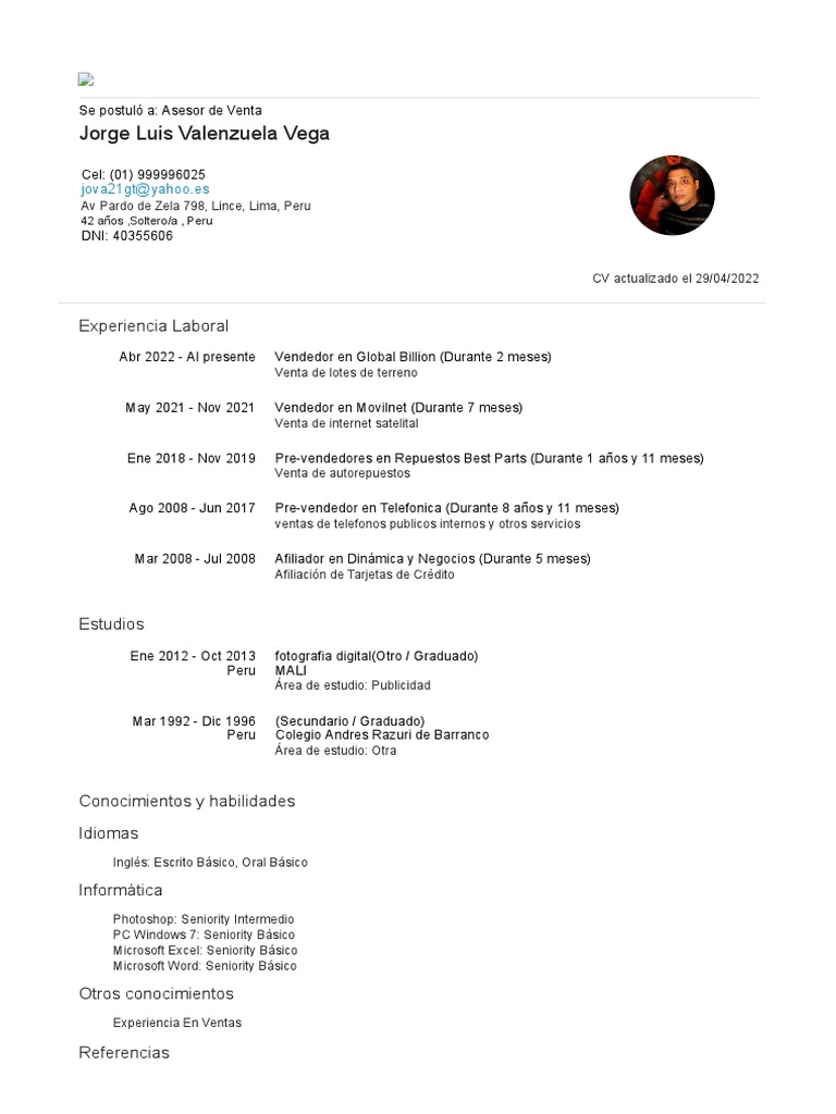CV - Jorge Luis Valenzuela | PDF