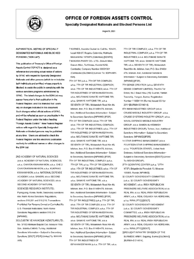 Sdnlist PDF | PDF | Office Of Foreign Assets Control