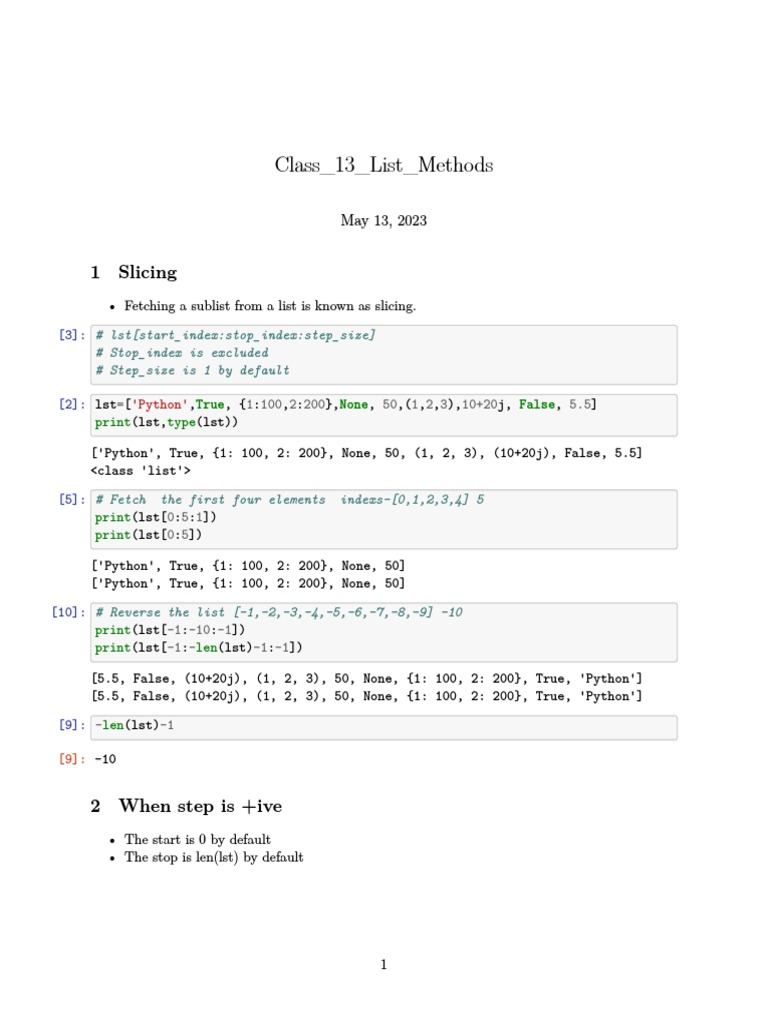 Class 13 List Methods | PDF | Computer Engineering | Computer Science