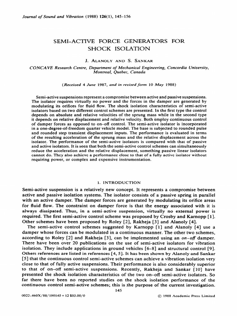 Semi Active Force Generators For Shock Isolation Pdf Damping