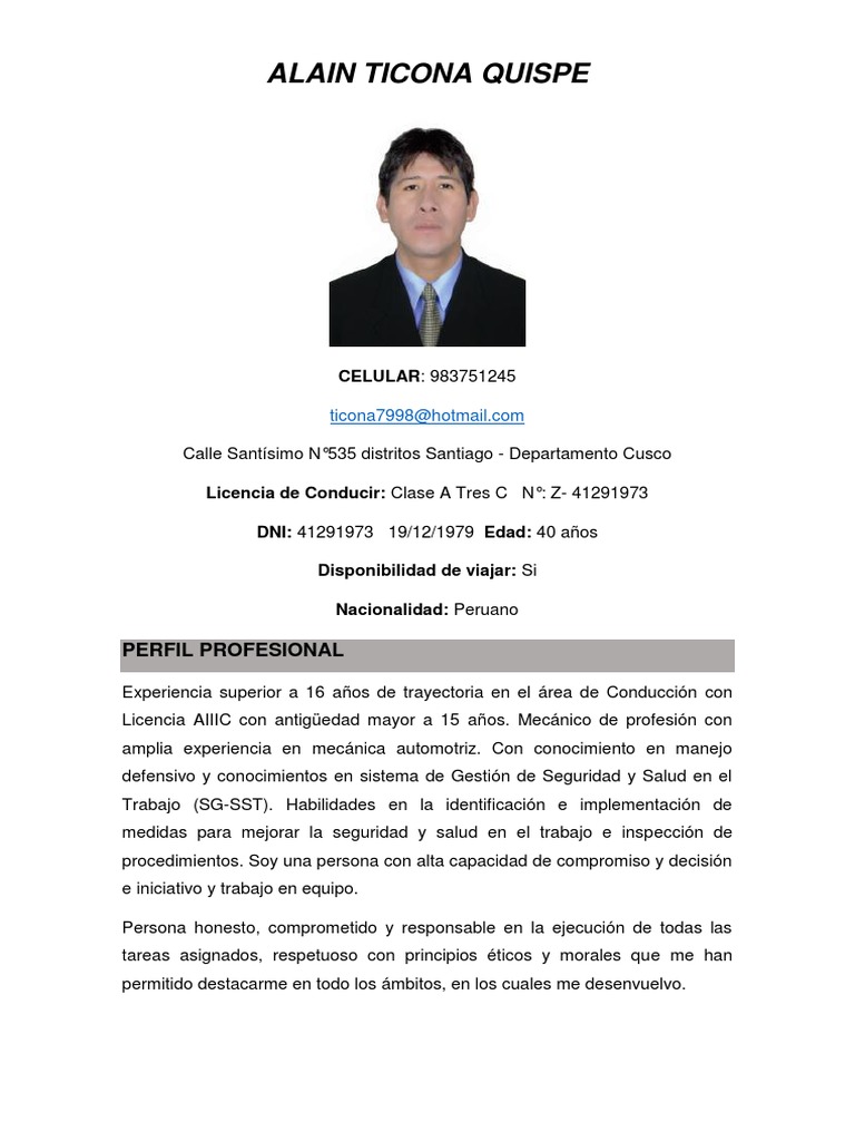 Experto Conductor y Mecánico en Cusco | PDF | Transporte