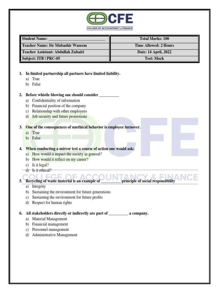 PRC-05 ITB Mock | PDF | Organizational Structure | Accounting