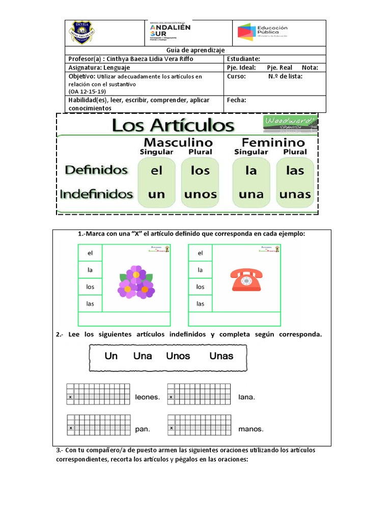 Ejercicios sobre Artículos en Español | PDF