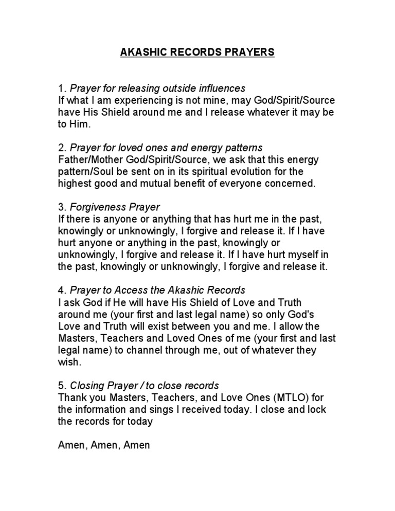 Akashic Records Prayers | PDF | Prayer | Forgiveness