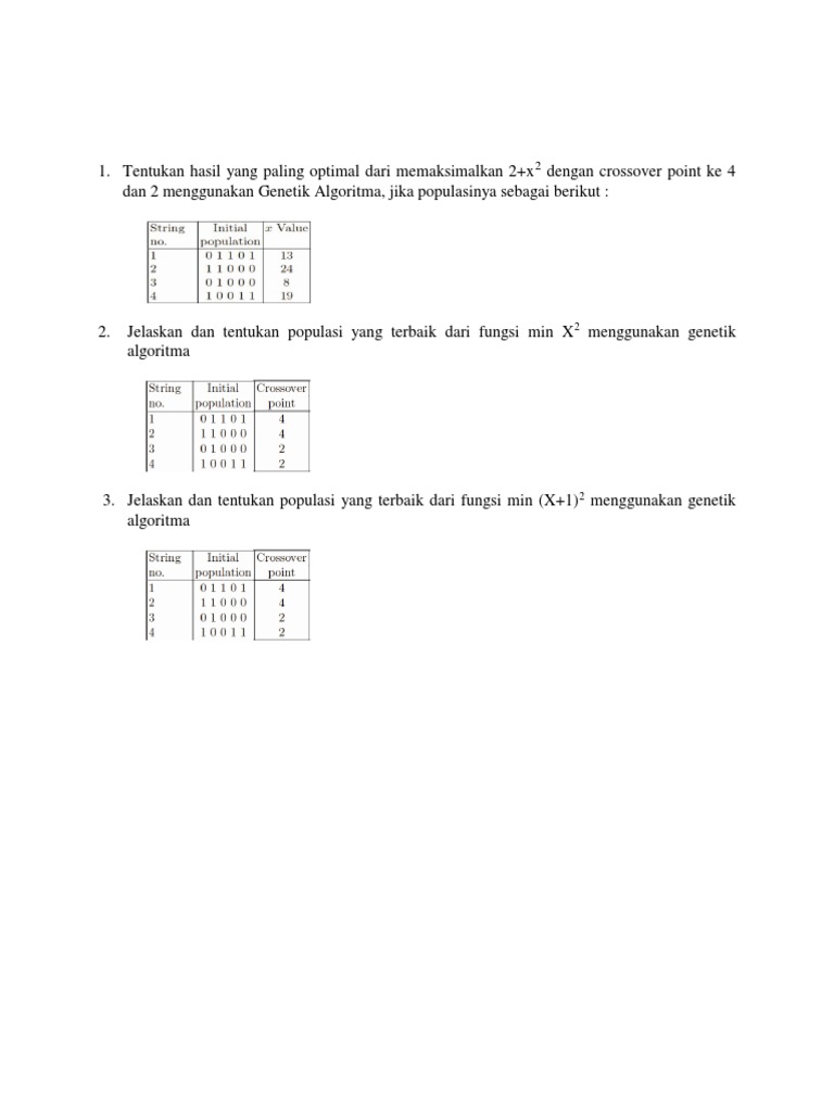 Latihan Soal Algoritma Genetika | PDF Latihan Soal Algoritma Genetika | PDF