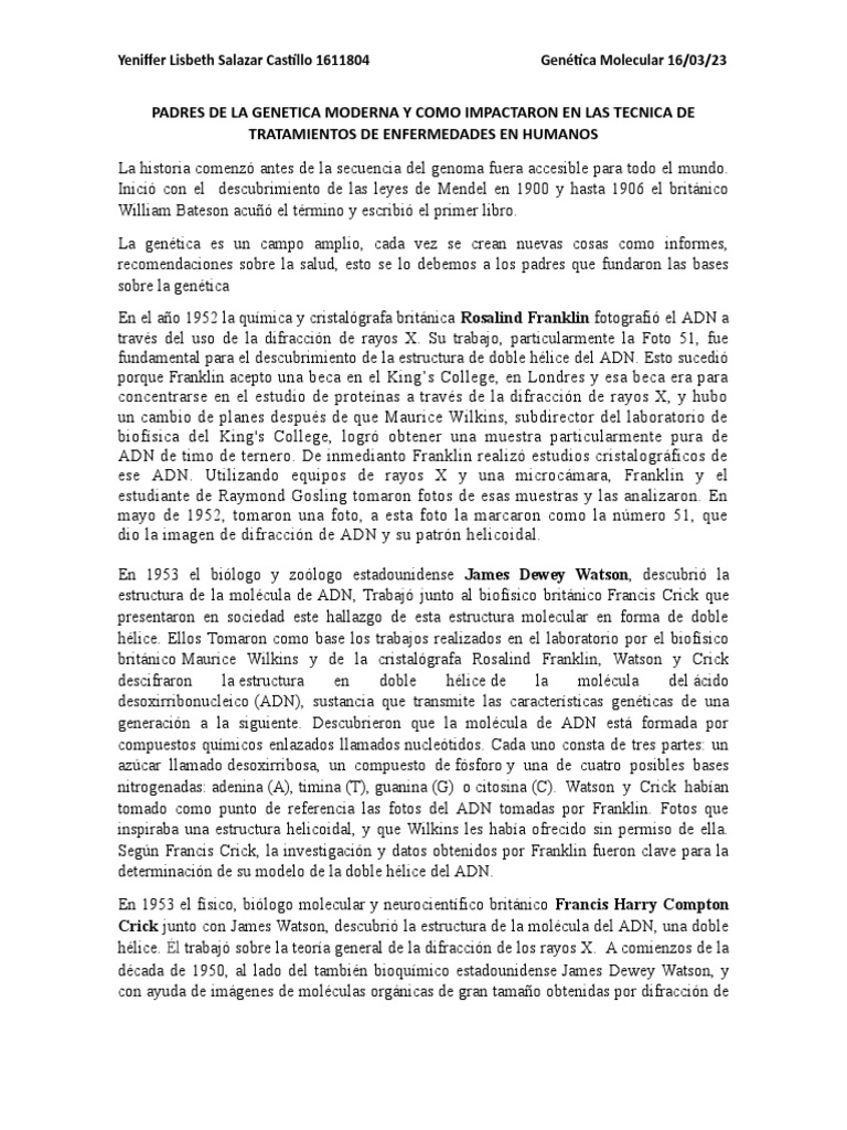 Ensayo de Padres de La Genetica | PDF | Francis Crick | Adn