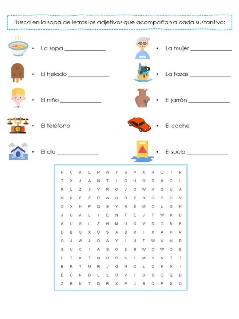 Sopa de Letras (Adjetivos) | PDF