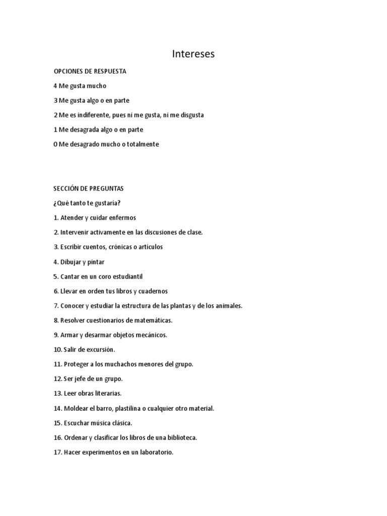 Explorando intereses: un cuestionario para descubrir fortalezas y ...