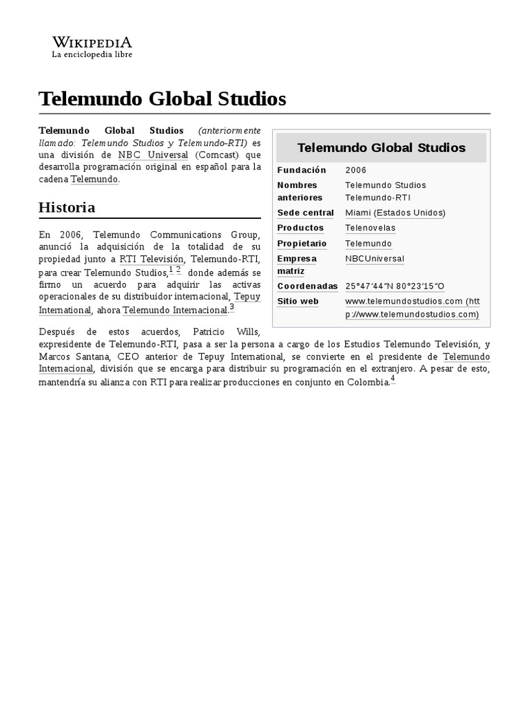 Telemundo Global Studios Pdf Nbc Universal Televisión
