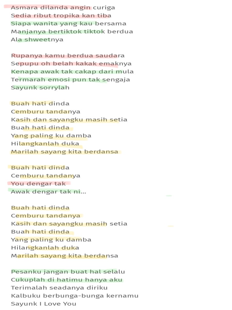 Lirik Lagu Sayunk I Love You Chombi PDF | PDF