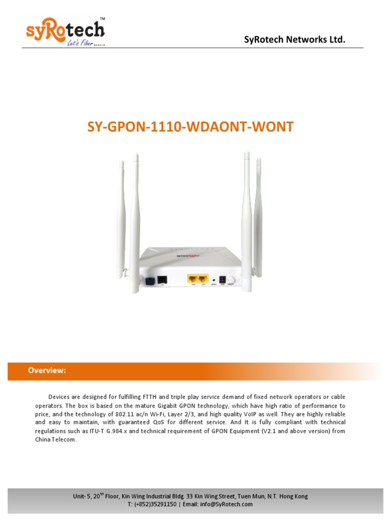 Syrotech Sy Gpon 1110 Wdaont Wont Optical Network Unit | PDF | Ieee 802 ...