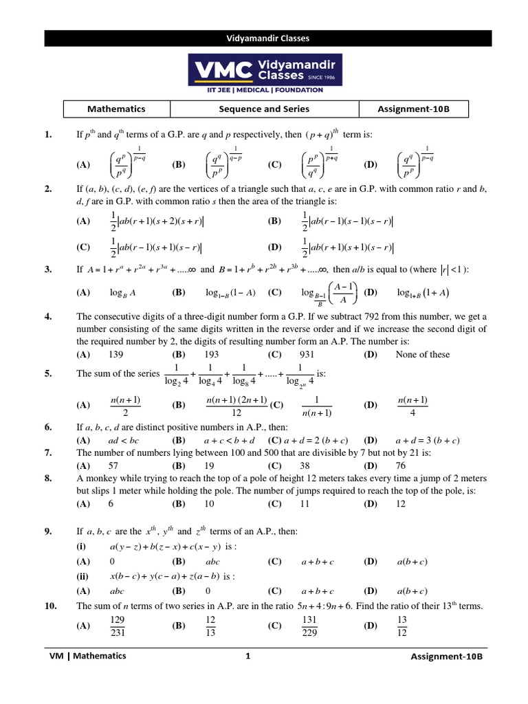 Sequence and Series Assignment 8C | PDF | Mathematical Concepts | Arithmetic
