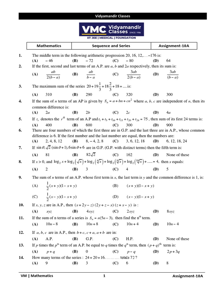 Sequence and Series Assignment 8B | PDF | Numbers | Elementary Mathematics