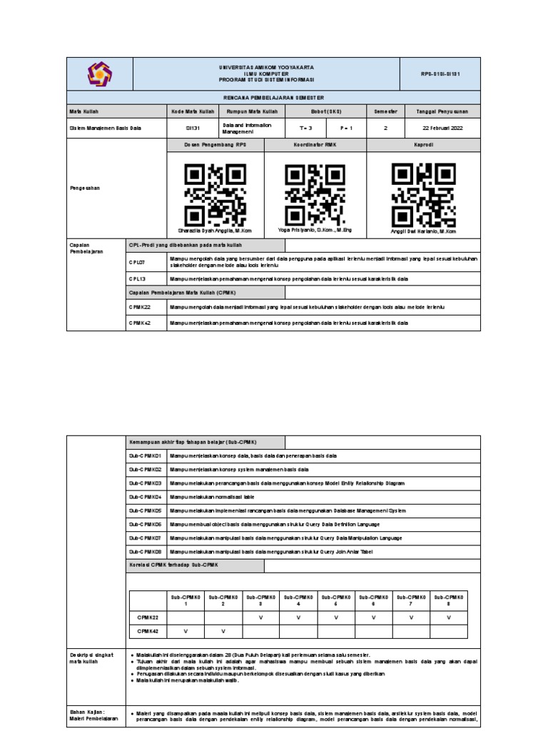 RPS-S1SI-SI131 - Sistem Manajemen Basis Data | PDF