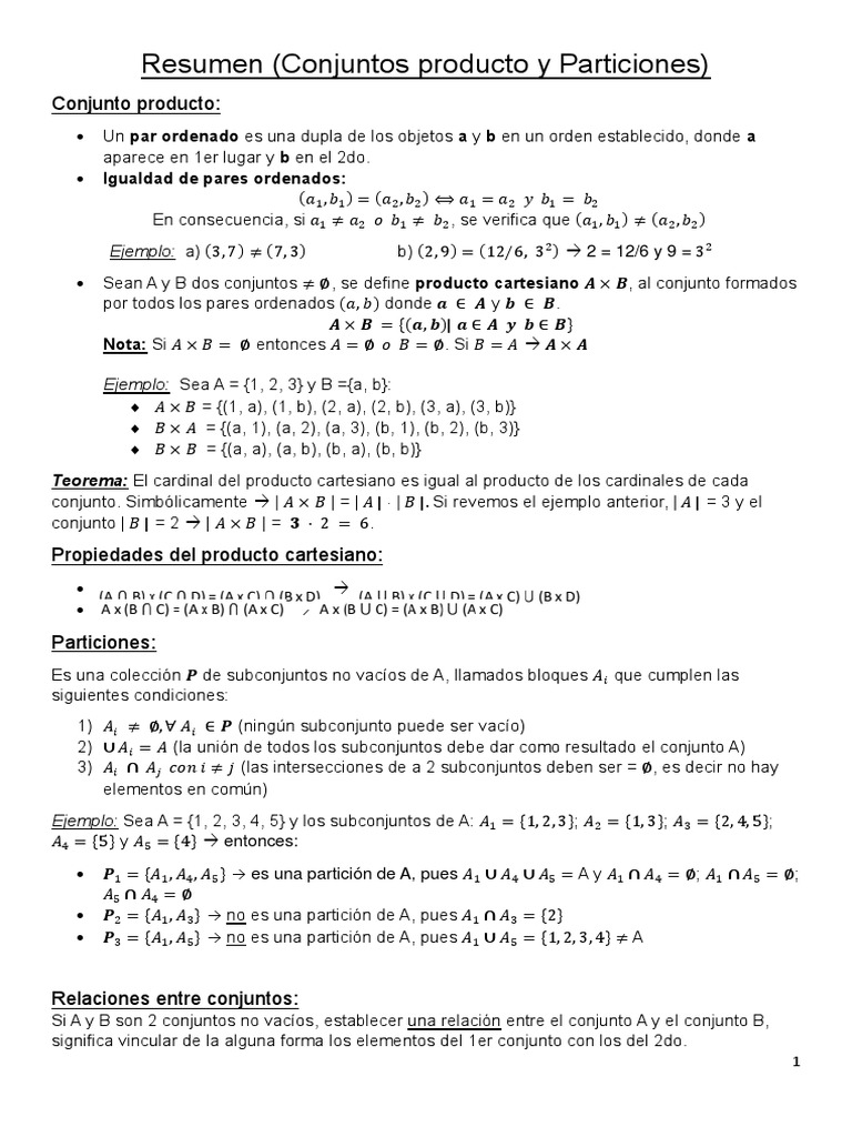 Producto Cartesiano y Particiones de Conjuntos | PDF | Conjunto ...