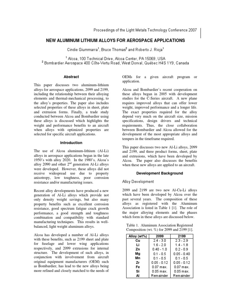 Al Li Alloy Pdf Strength Of Materials Composite Material