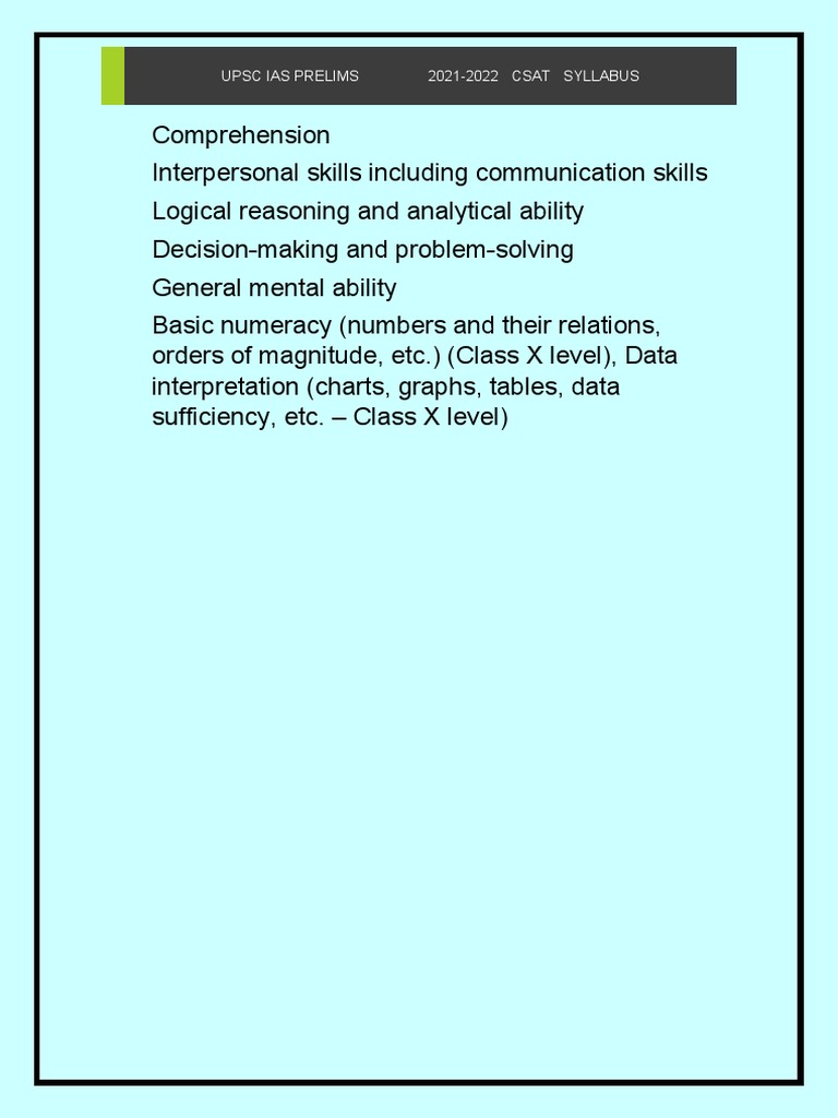 CSAt Syllabus For UPSC Formatted | PDF | Teaching Methods & Materials ...